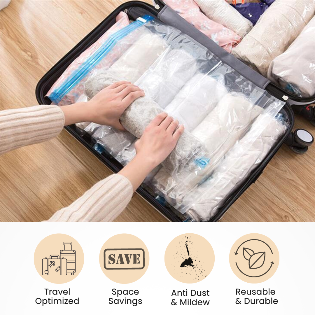 Mixshop Hand Roll Vacuum Bag for Travel | Space Saving Clothes Storage ...