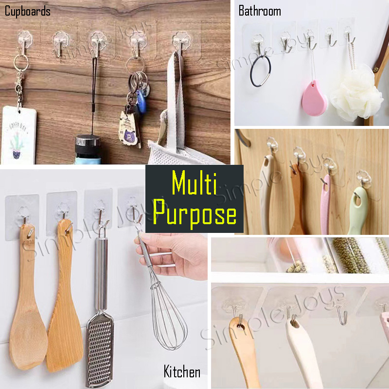 [10 pieces] Strong Wall Self Adhesive Sticker Hook No Drill | Shopee ...