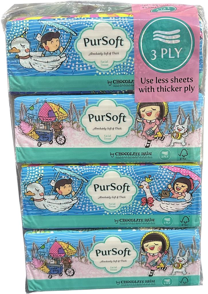 Pursoft Facial Tissue Unscented 3plys, 4s | Shopee Singapore