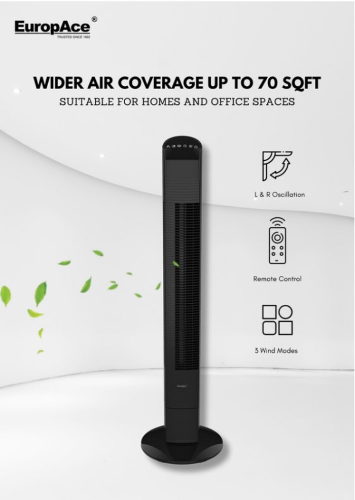 EuropAce ETF 1139 / ETF 1169A: 1.1m IONISER TOWER FAN w STRONG AIRFLOW ...