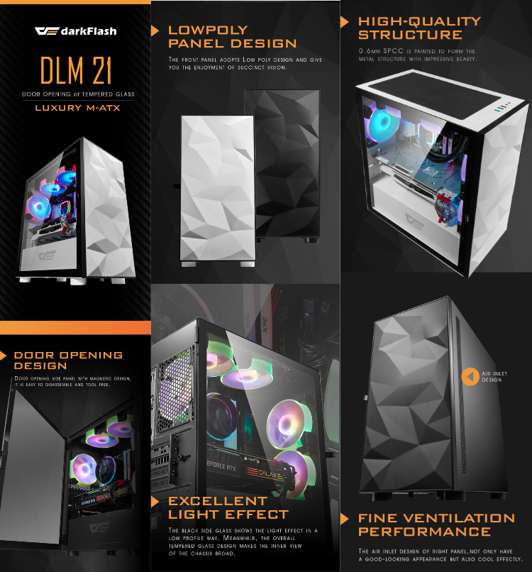 darkFlash DLM21 MATX PC Case - Tempered Glass Gaming Case [2 Color ...