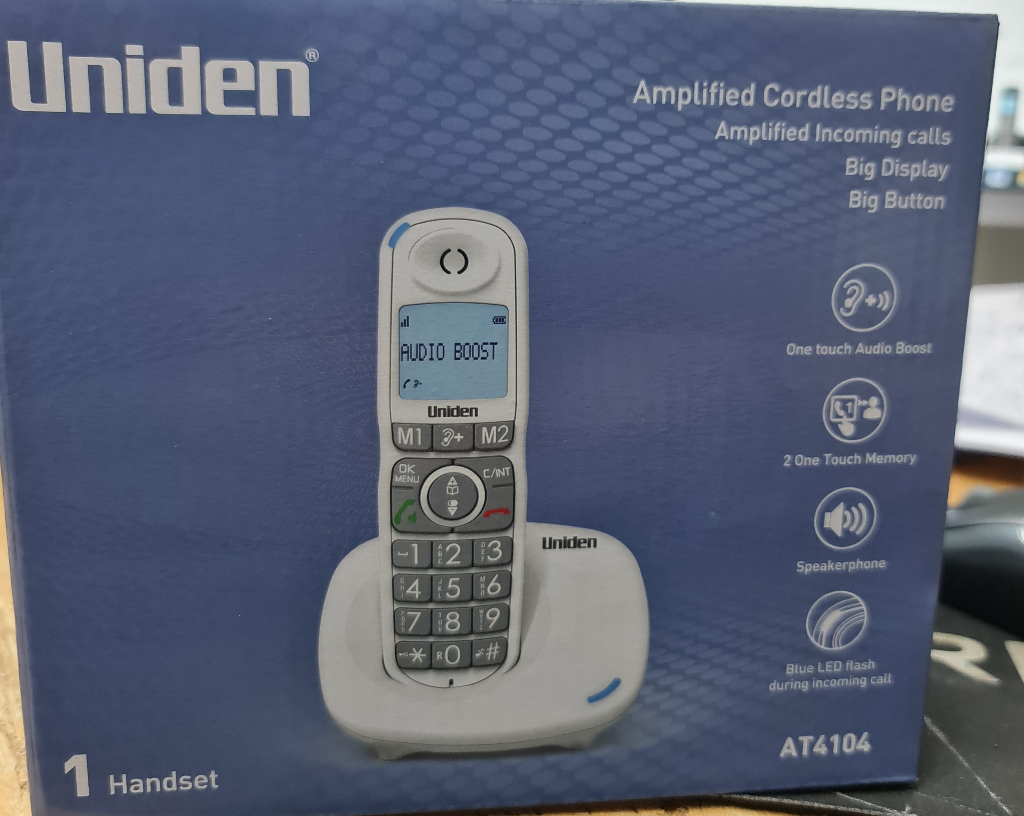Uniden AT4104 Amplified Dect Cordless Phone WHITE (WITH AUDIO BOOST ...