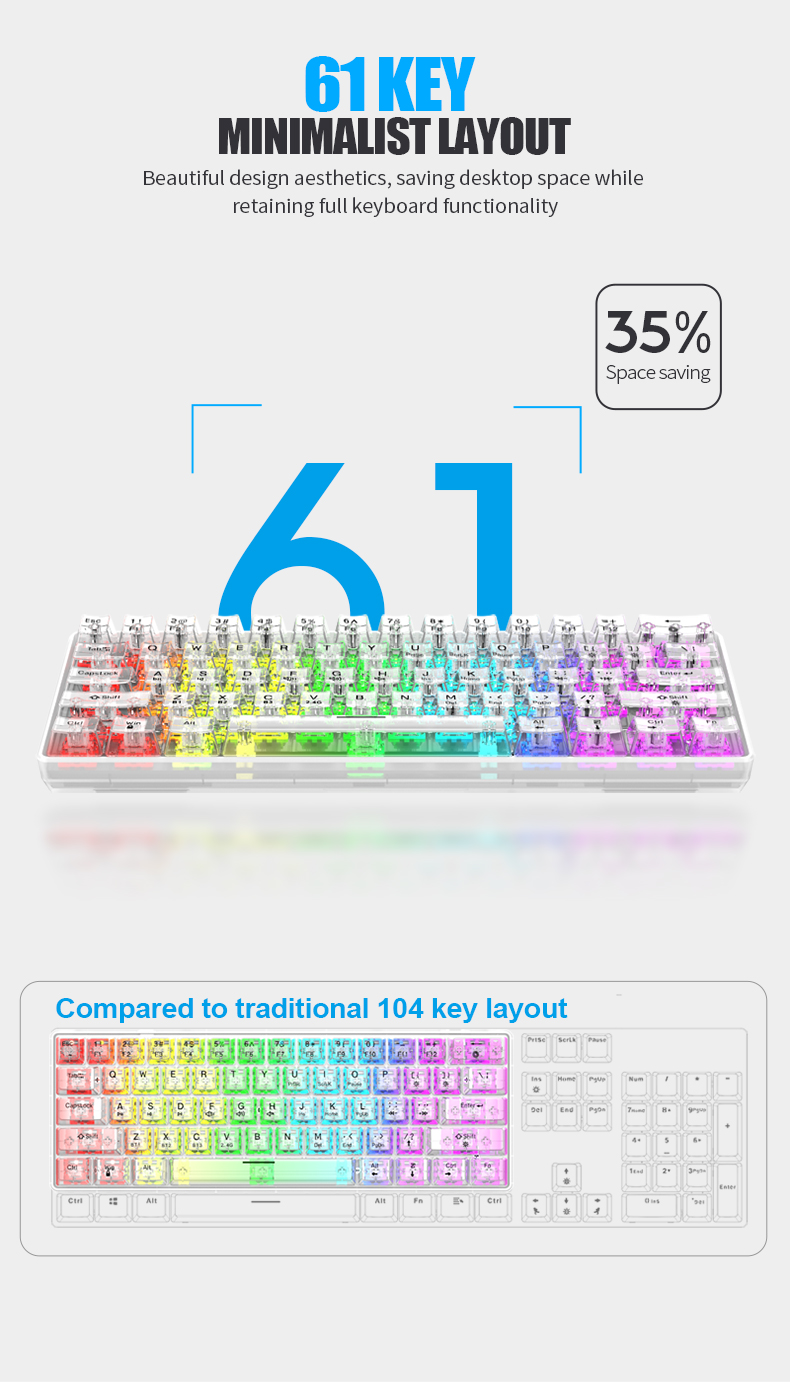 Transparent Wireless Keyboard Bluetooth Mechanical 61 Keys Keyboard for ...