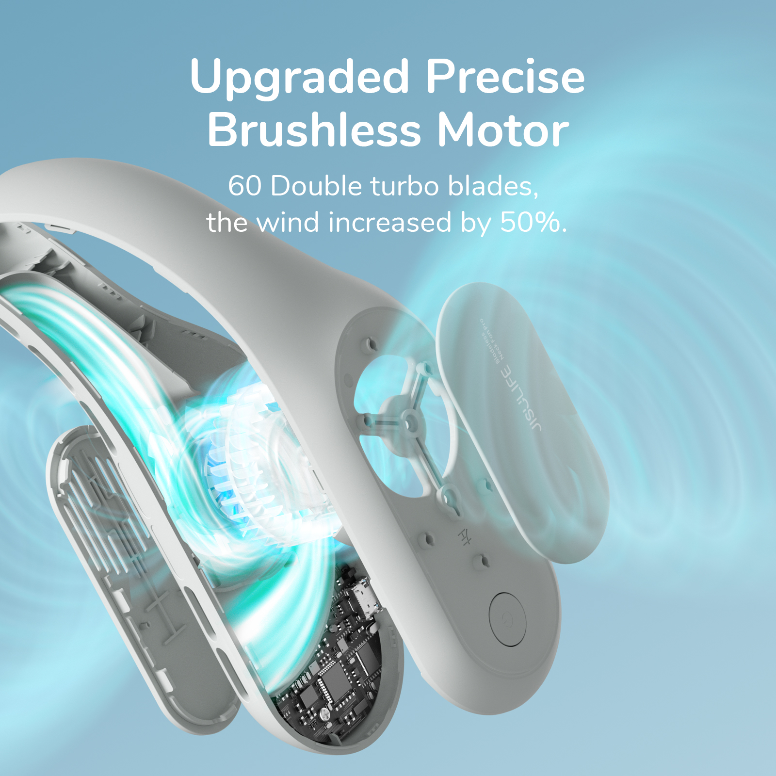 JISU Portable Neck Fan 4 Wind Turbines 4000mAH USB Rechargeable Mini ...