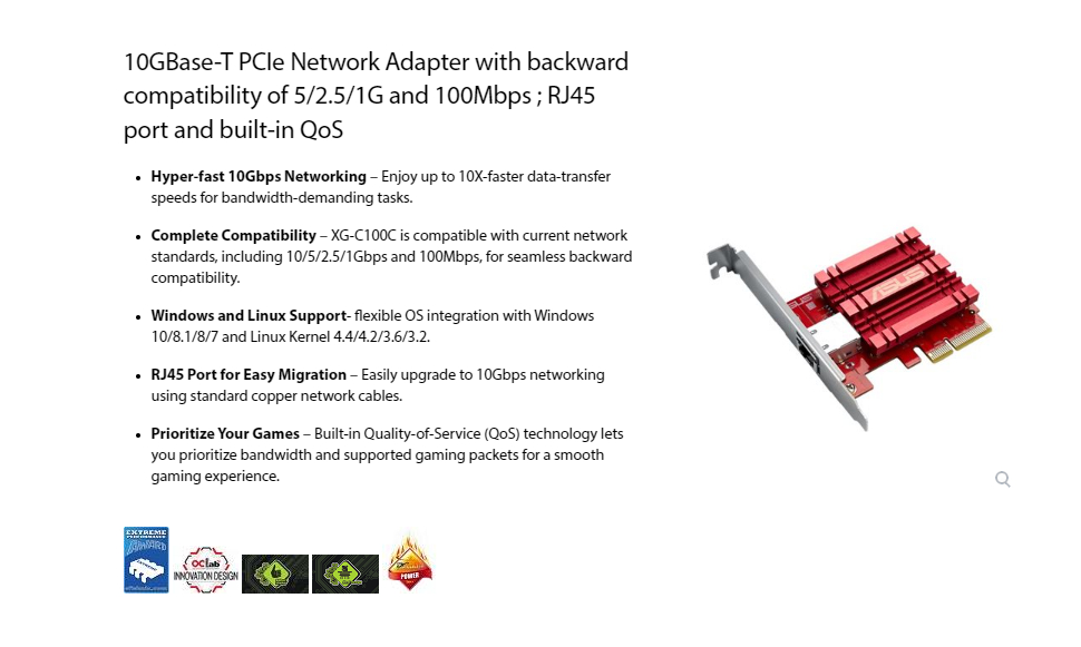 ASUS XG-C100C 10G Network Adapter Pci-E X4 Card with Single RJ-45 Port ...