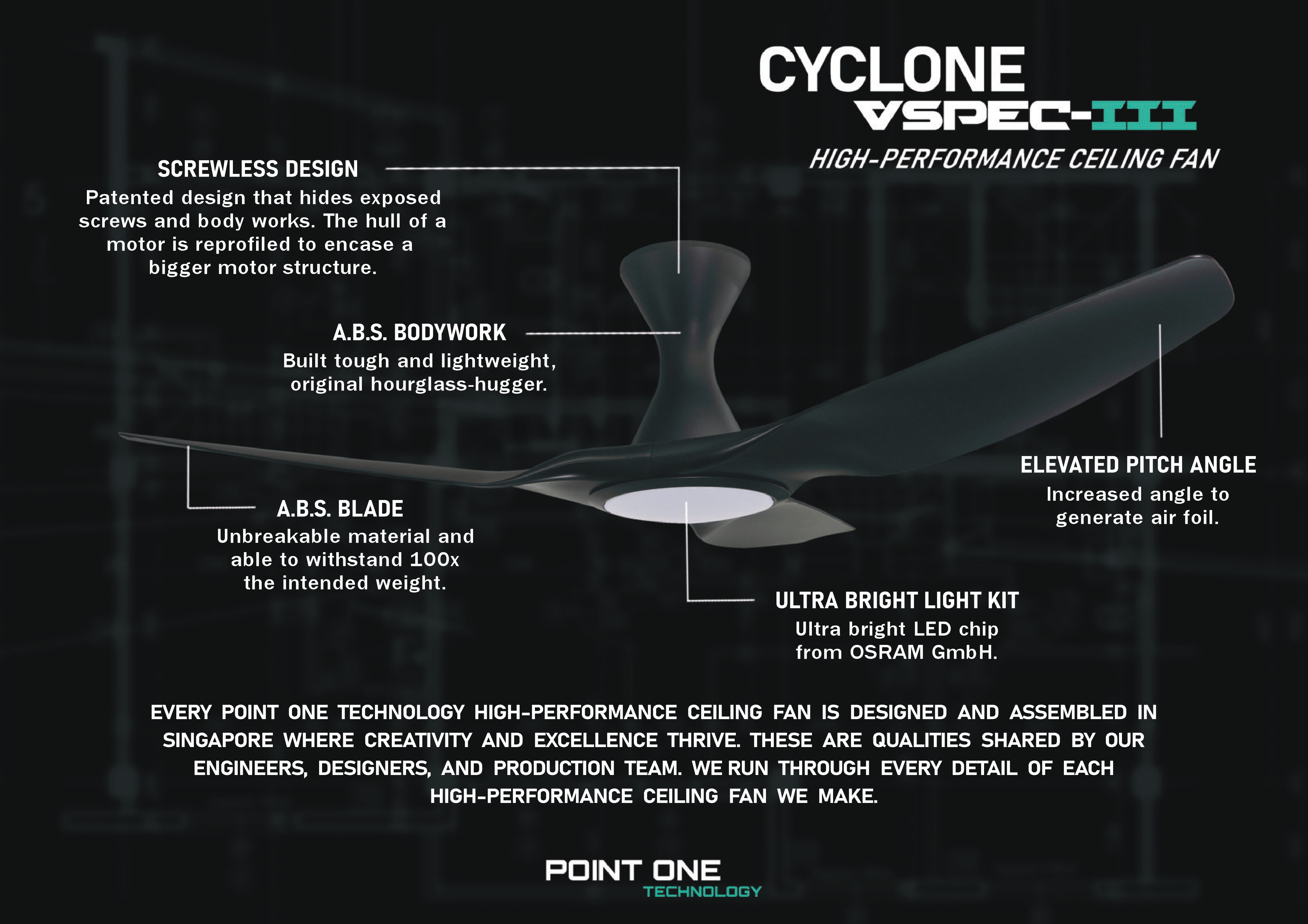 POINT ONE TECHNOLOGY CYCLONE VSPEC-III EC Motor Ceiling Fan 46 / 52 ...
