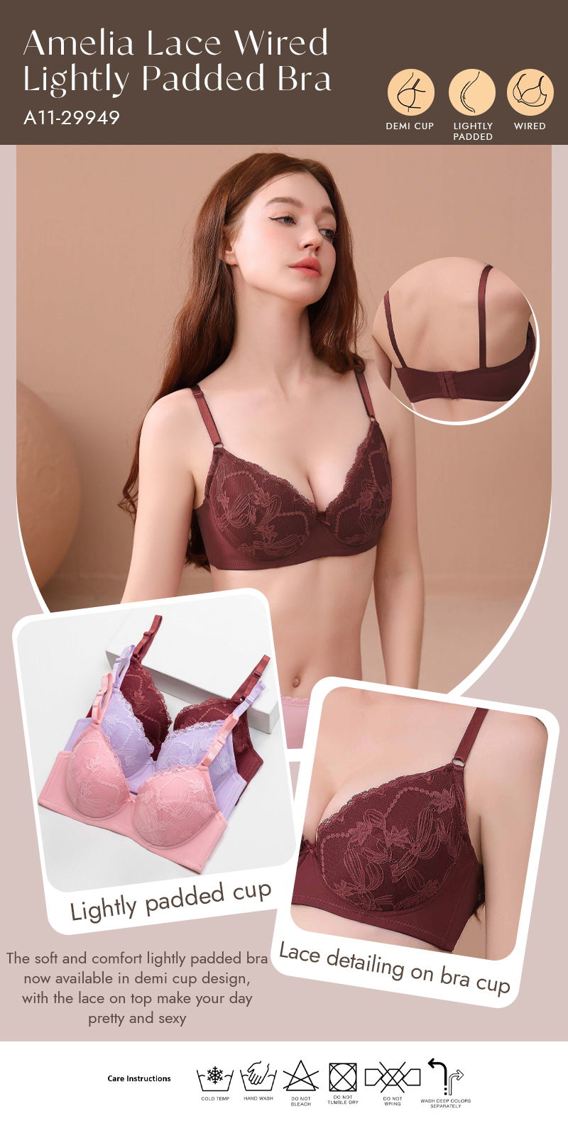 Sorella Amelia Lace Wired Lightly Padded Bra A11-29949 | Shopee Singapore