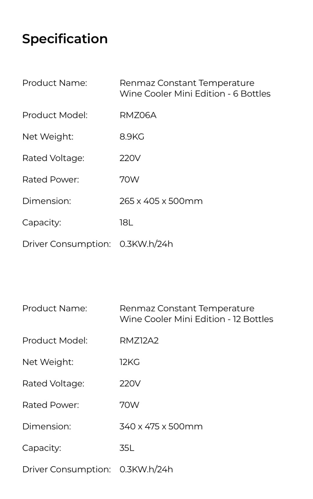 [Set] Renmaz Constant Temperature Wine Cooler [ 2 Models, CE Certified ...