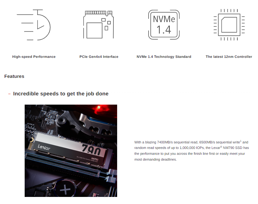 LEXAR NM790 PCIe Gen 4×4 NVMe SSD (7400R/6500W) - 1TB, 2TB & 4TB ...
