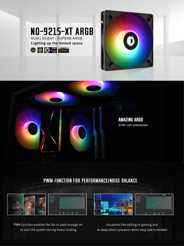 ID-COOLING NO 9215 XT, NO 9225 XT & RGB SLIM PWM ARGB Cooling Fan ...