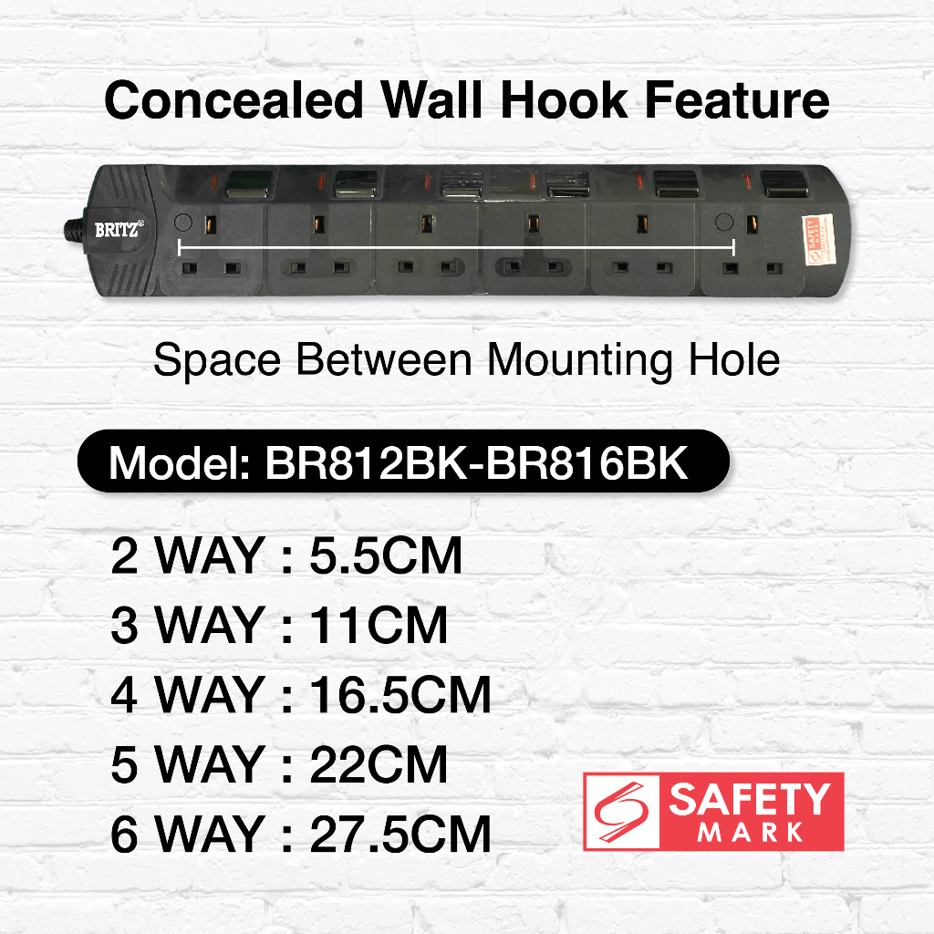 BRITZ 2M Extension Socket Cord Overload Protection ( 2 Metre ) 2/ 3/ 4 ...