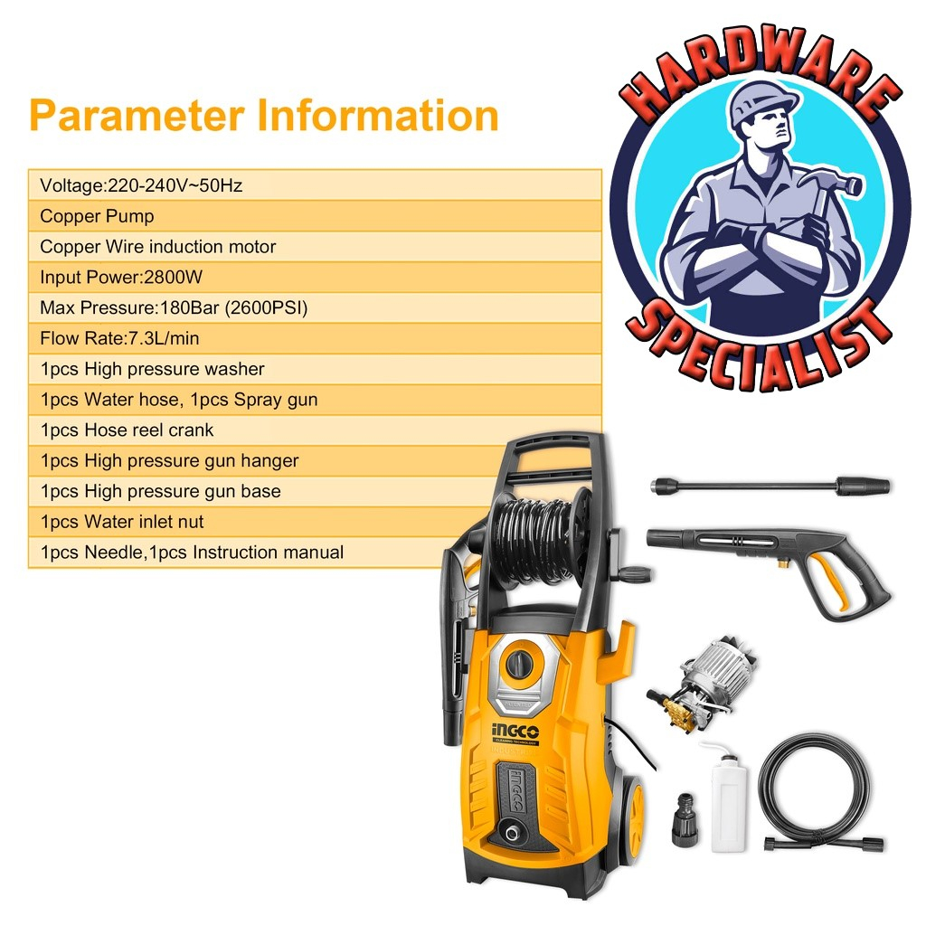 Ingco HPWR28008 2800W High Pressure Washer | Shopee Singapore