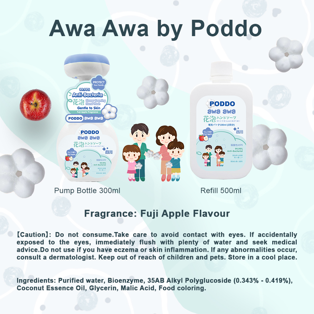 Poddo Awa Awa Flower Foam Hand Wash - Fuji Apple | Anti-Bacterial & Gentle to Skin | Shopee ...