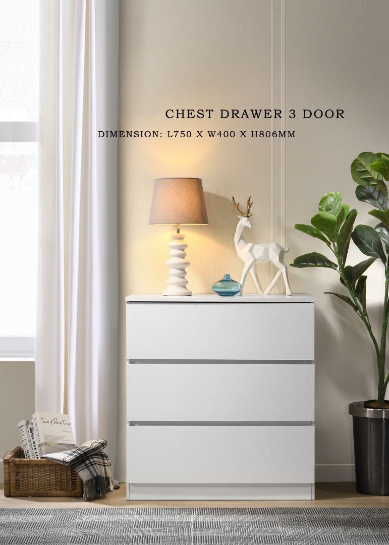 [HOMIEST] Alpha 3/4 Chest of Drawer with lock in White | Shopee Singapore