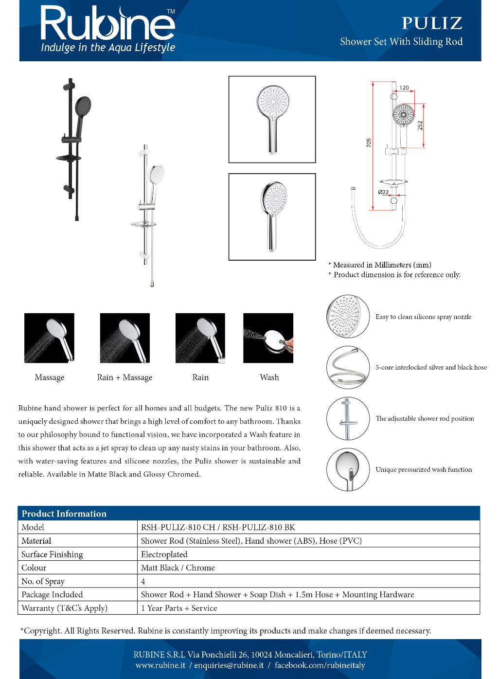 Rubine x sgPlumbMart RSH-PULIZ-810-BK/CH Stainless Steel Puliz Hand ...