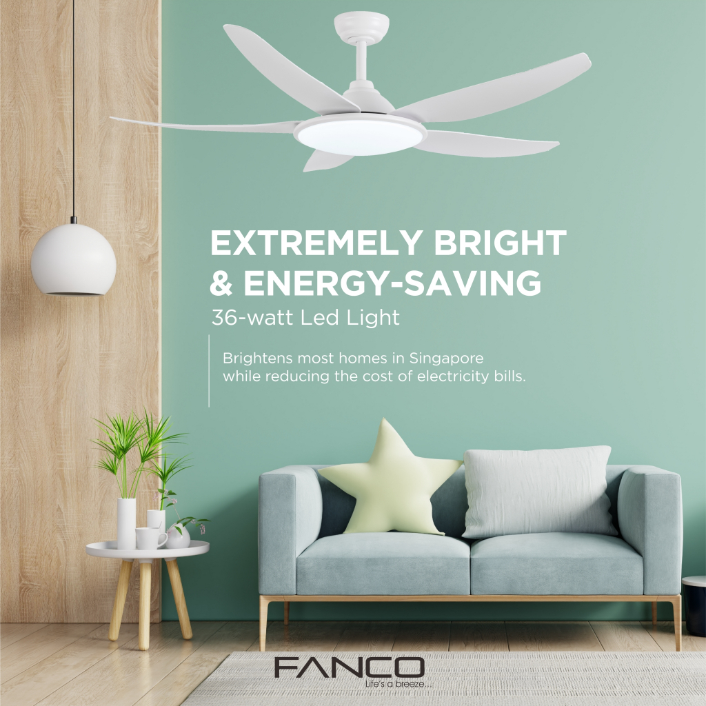 Fanco Tributo DC Motor 5 Blade Ceiling Fan w 3 Tone Ultra Bright LED n ...