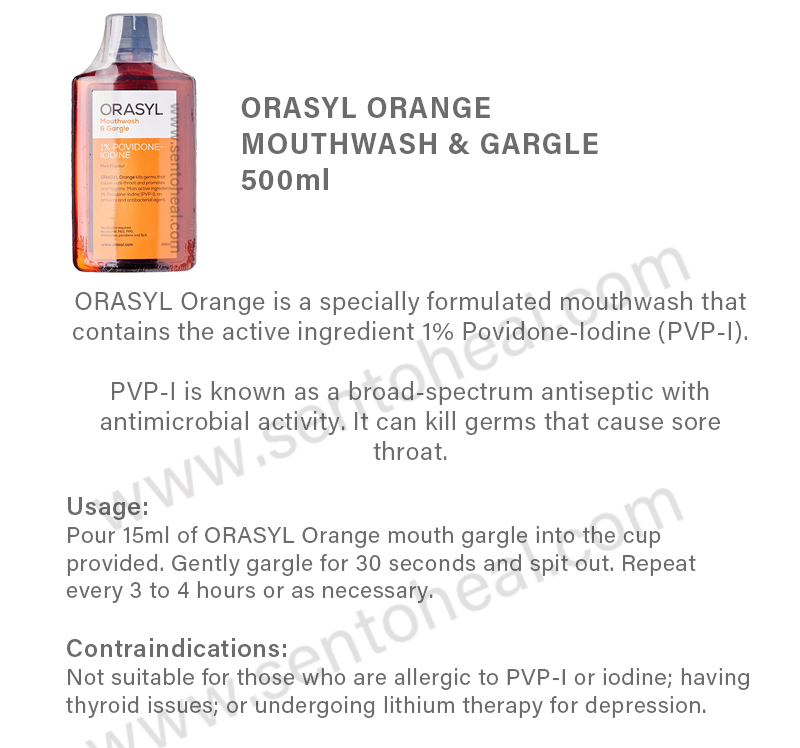 ORASYL Mouthwash & Gargle Orange 1% Povidone-Iodine 500ml | Shopee ...