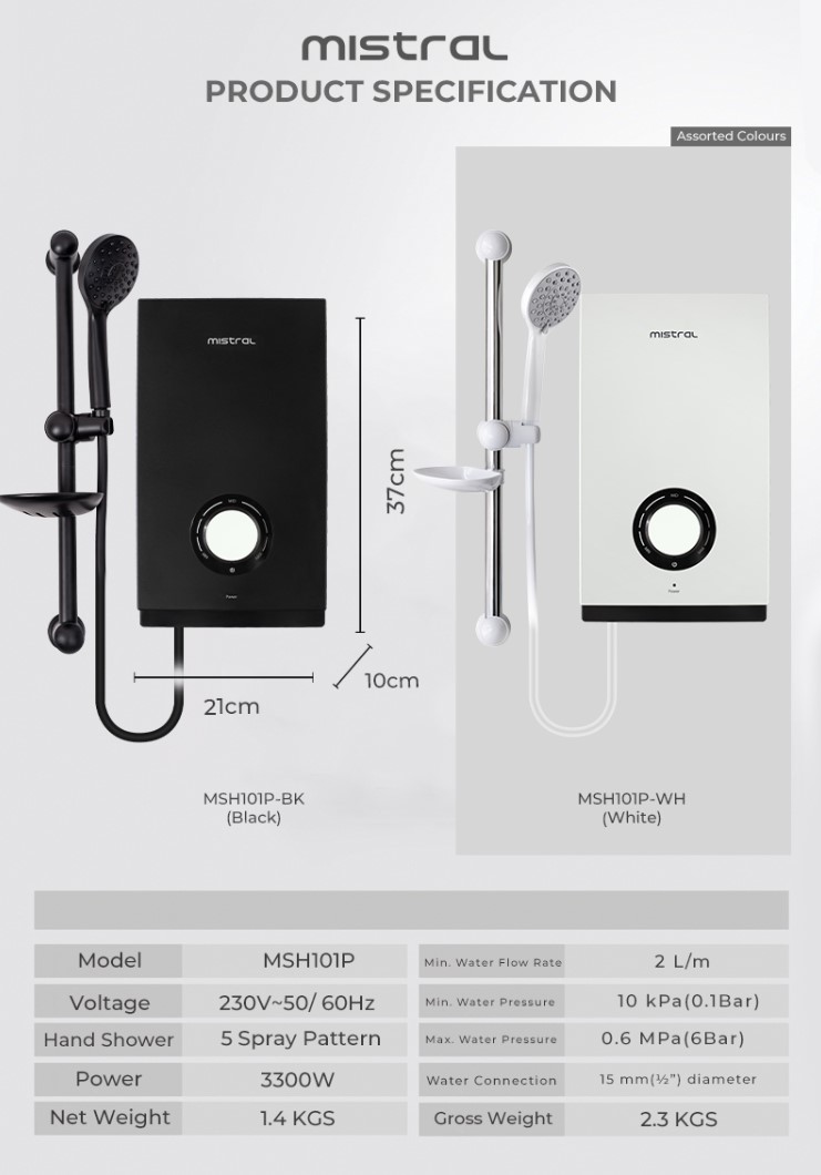 [New Launch] Mistral Instant Shower Water Heater MSH101P | Shopee Singapore