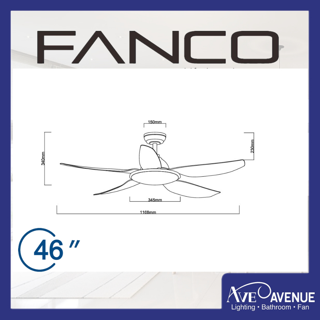 Fanco Tributo DC Motor 5 Blade Ceiling Fan w 3 Tone Ultra Bright LED n ...