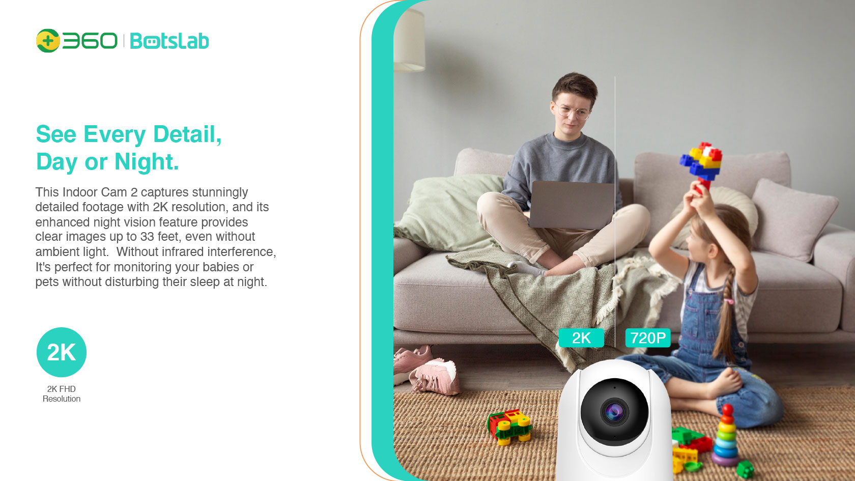 Bundle BOTSLAB C211 WiFi Camera 2K Resolution 360 Degree Rotation ...