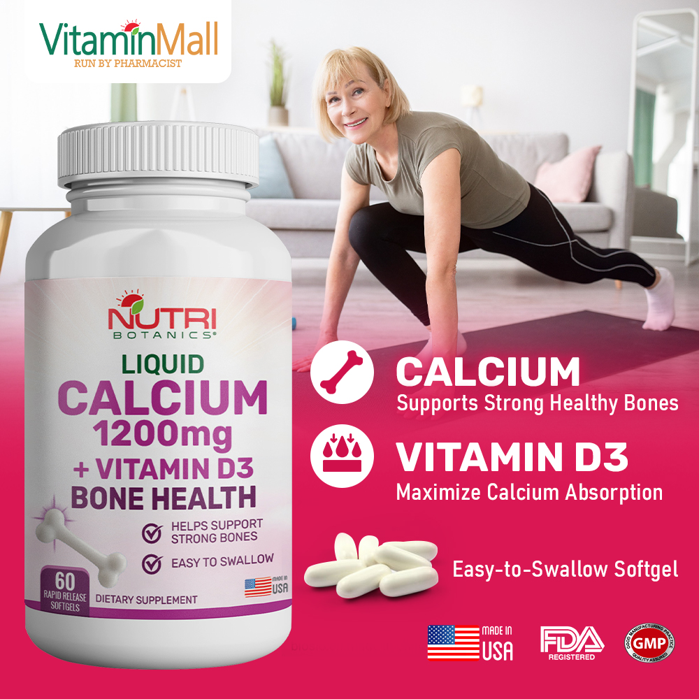 Nutri Botanics Calcium 1200mg + Vitamin D3 Calcium Supplement For Bone ...