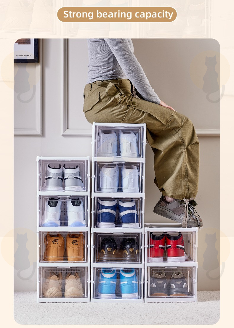 [ SG Seller] Foldable Stackable Shoe Storage Box Rack Transparent ...