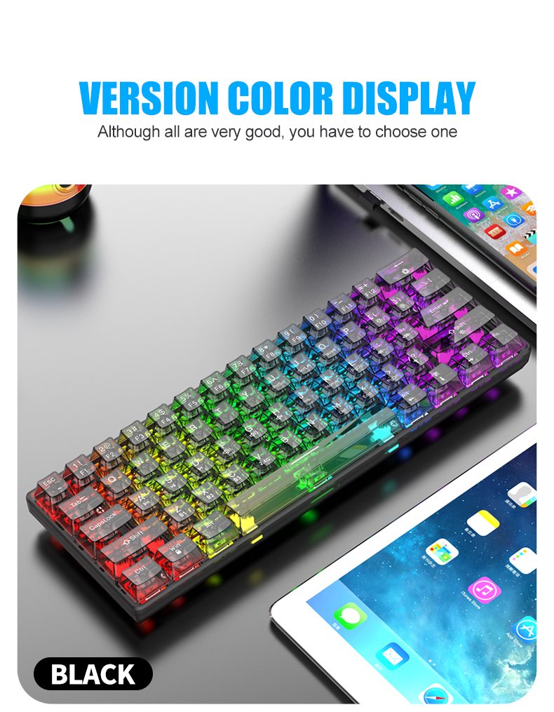 Transparent Wireless Keyboard Bluetooth Mechanical 61 Keys Keyboard for ...