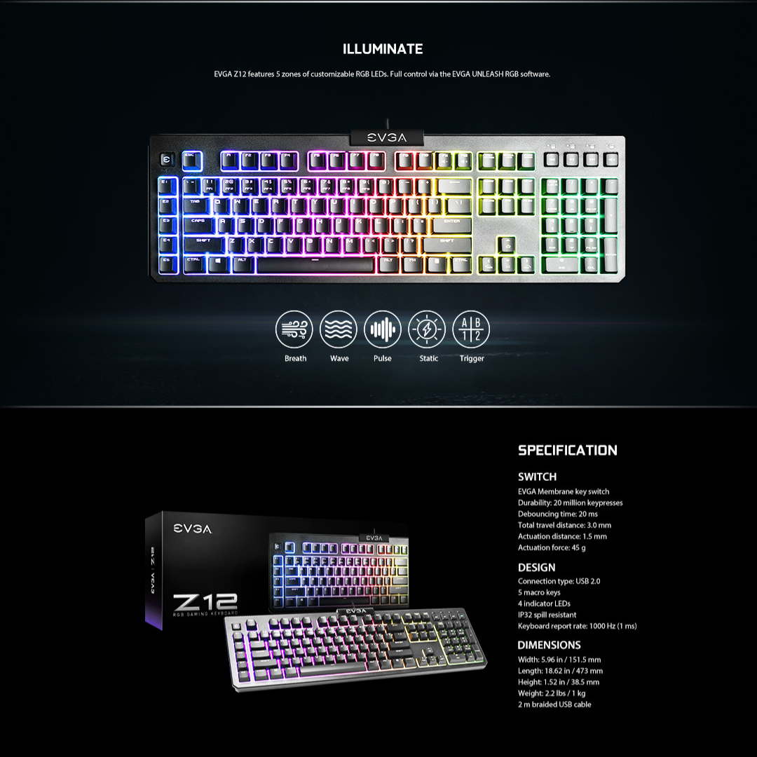 EVGA Z12, Z15 RGB Mechanical & Z20 RGB Optical Gaming Keyboard (Linear ...