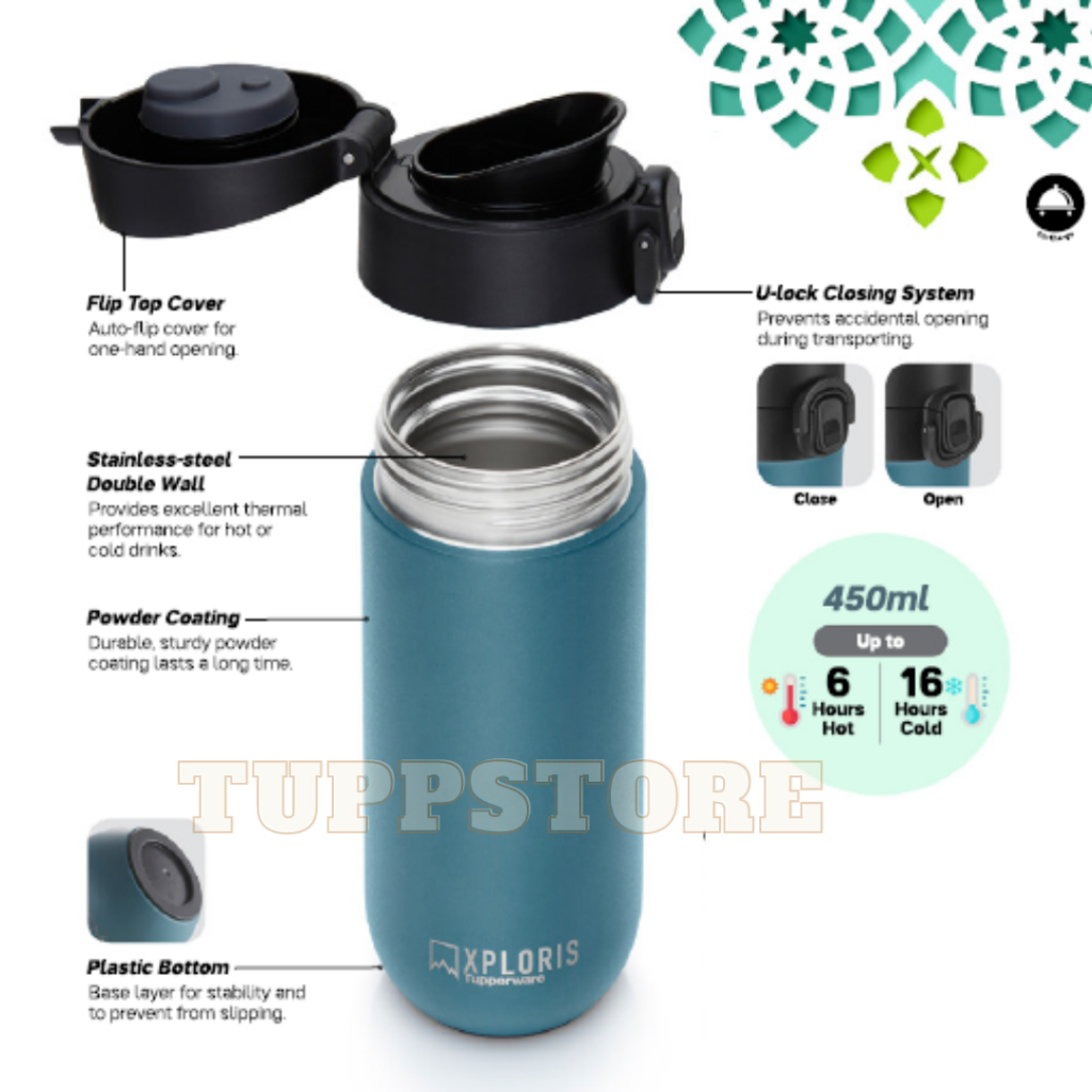 Tupperware New Cap Design Xploris™ Easy Open Flask (1) 450ml | Shopee Singapore