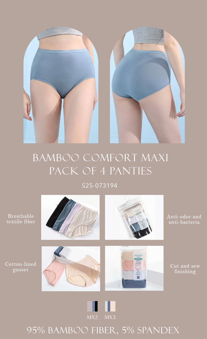 Sorella Bamboo Comfort Maxi Pack of 4 Panties S25-073194 | Shopee Singapore
