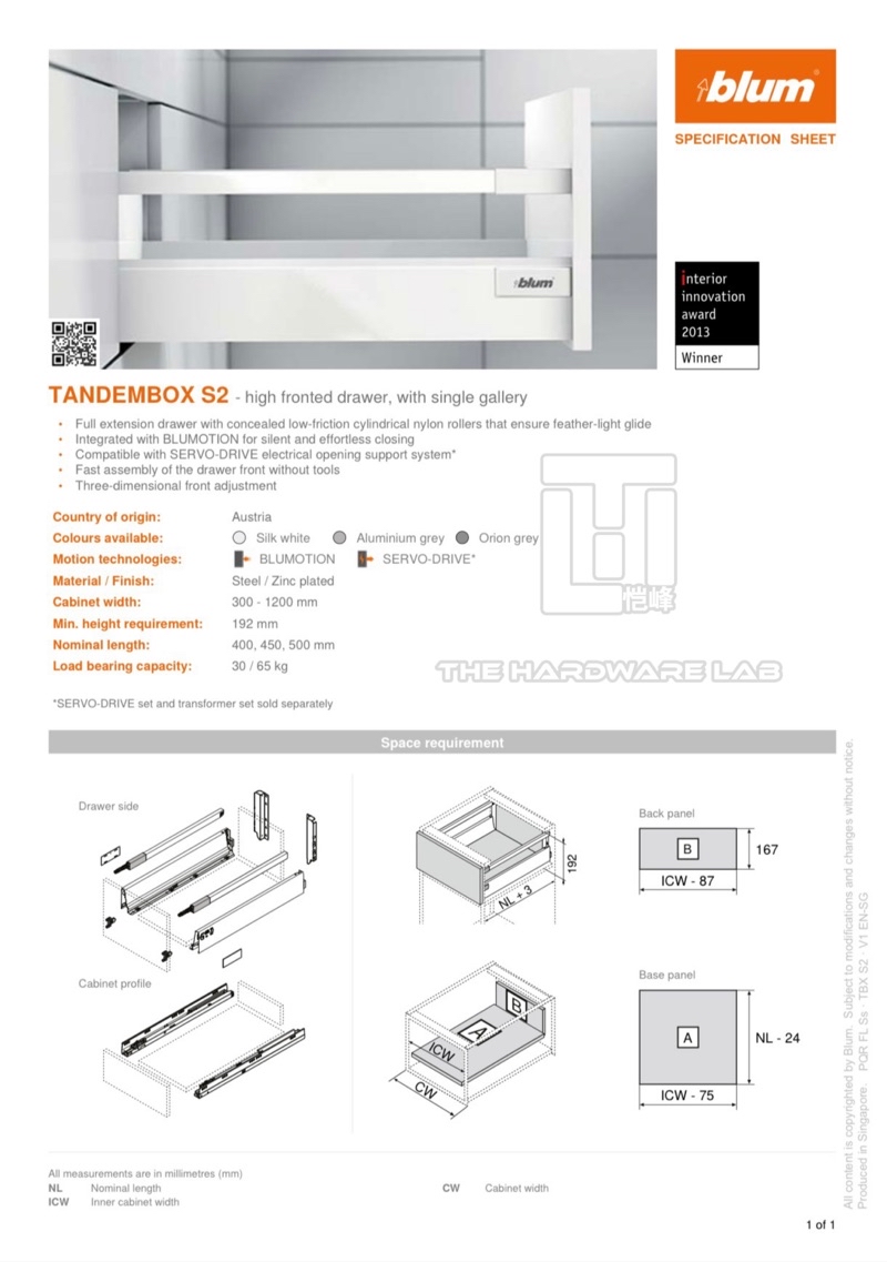 {The Hardware Lab}Blum Tandembox TBX-S2 Standard Drawer 30/65kg(Local ...