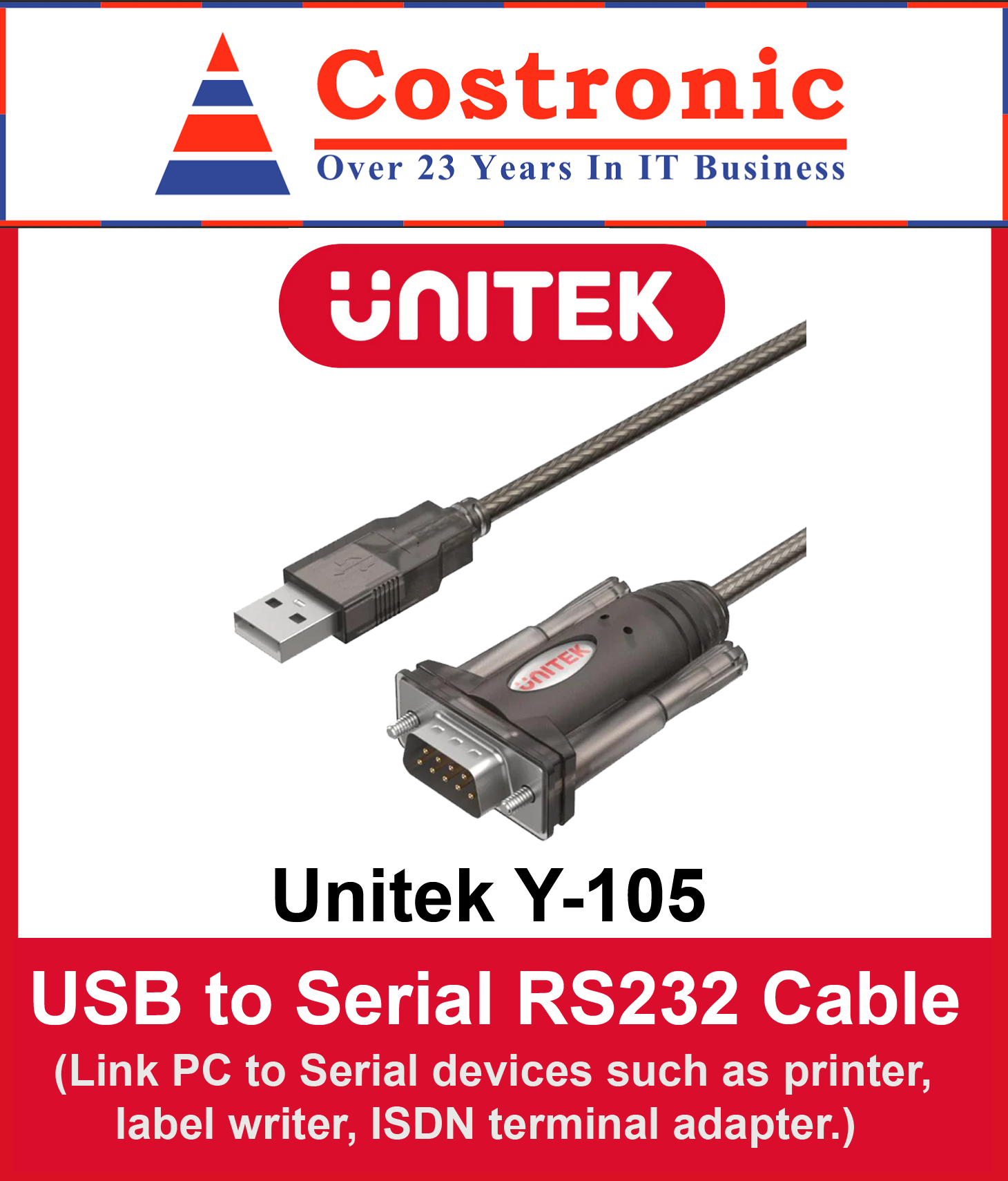 Unitek Y-105 USB to Serial RS232 Cable | Shopee Singapore