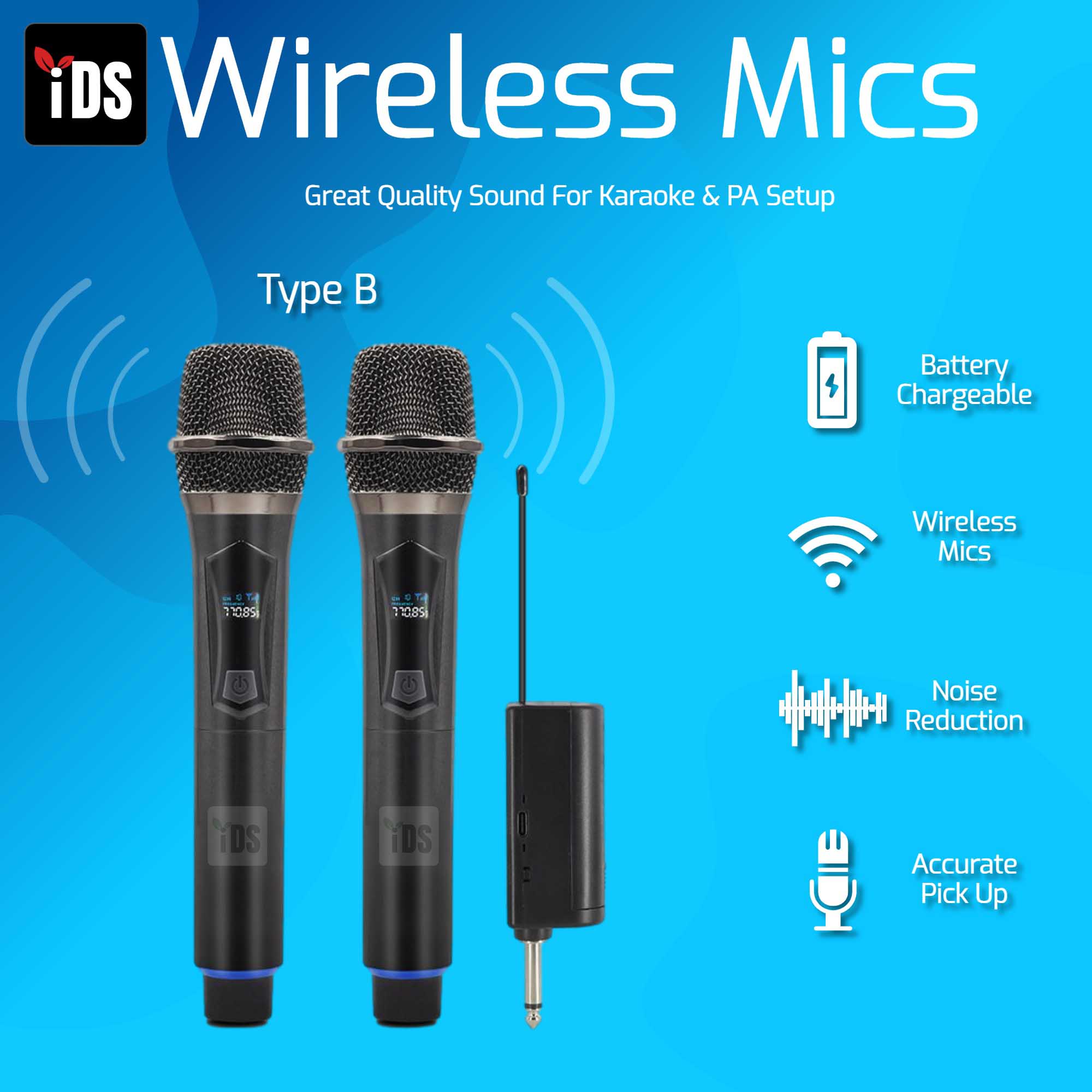 [iDS] Professional UHF Wireless Microphone Rechargeable Battery 18650 ...