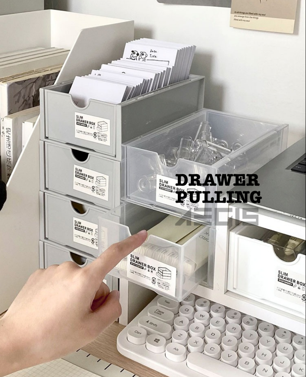 AEGIS Stackable Slim Drawer Box, Stacking Organiser, Desk Riser Drawer ...