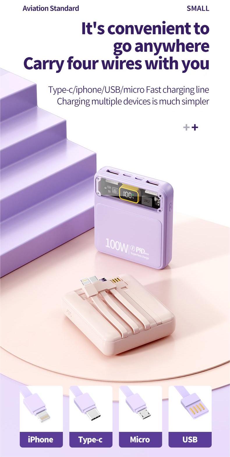 2024 latest 100W super fast charging with cable charging treasure ...