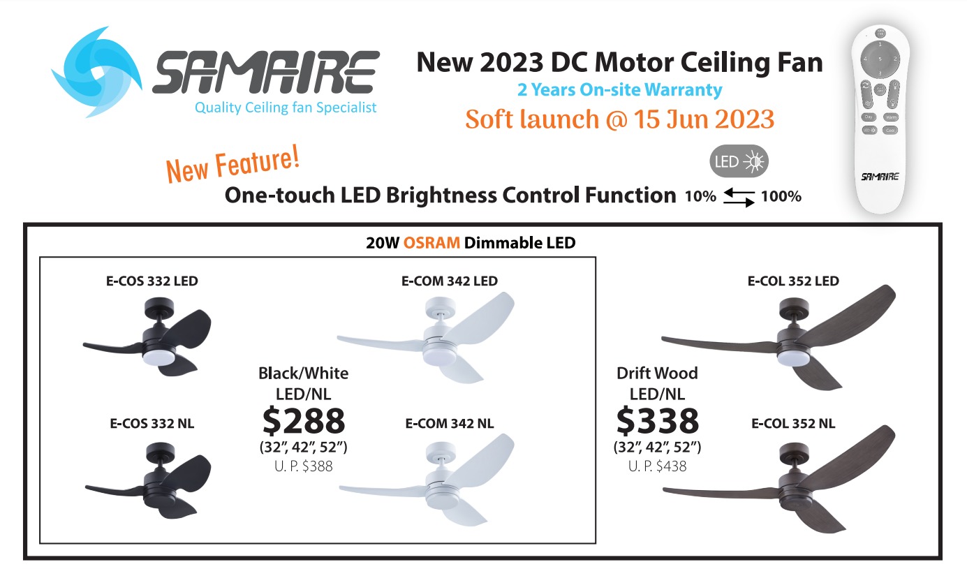 SAMAIRE DC CEILING FAN 20W OSRAM DIMMABLE TRI TONE LED LIGHT 32" 42" 52 ...