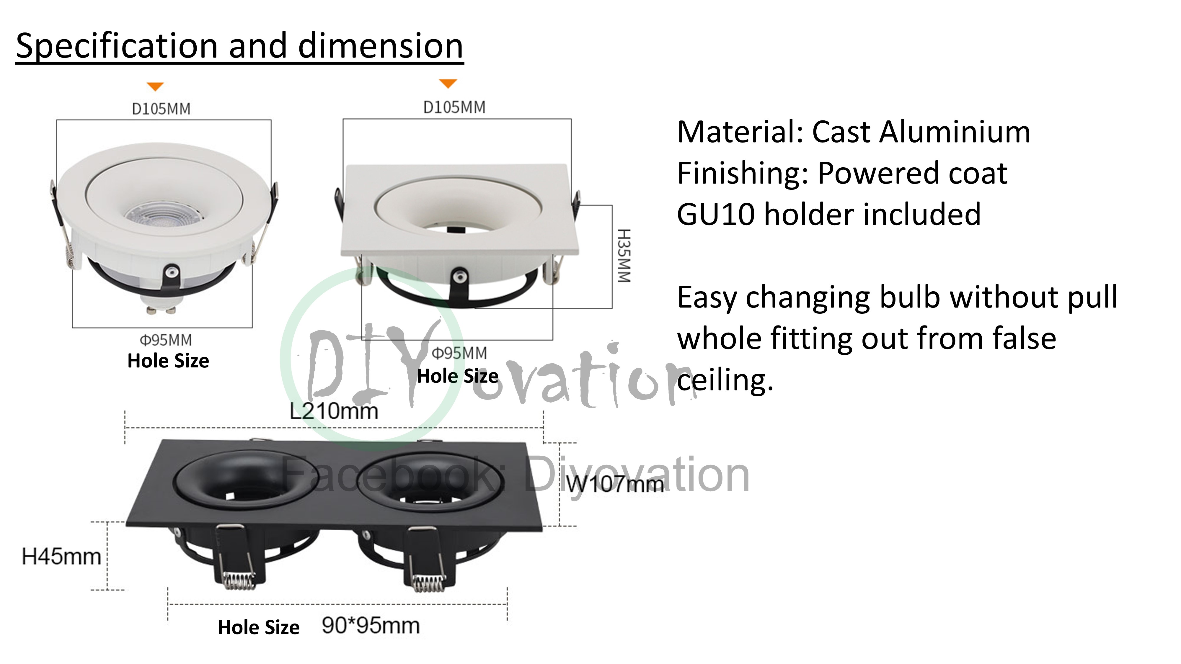 [Designer Series] GU10 Recess spot light fitting/ Anti glare Curve ...
