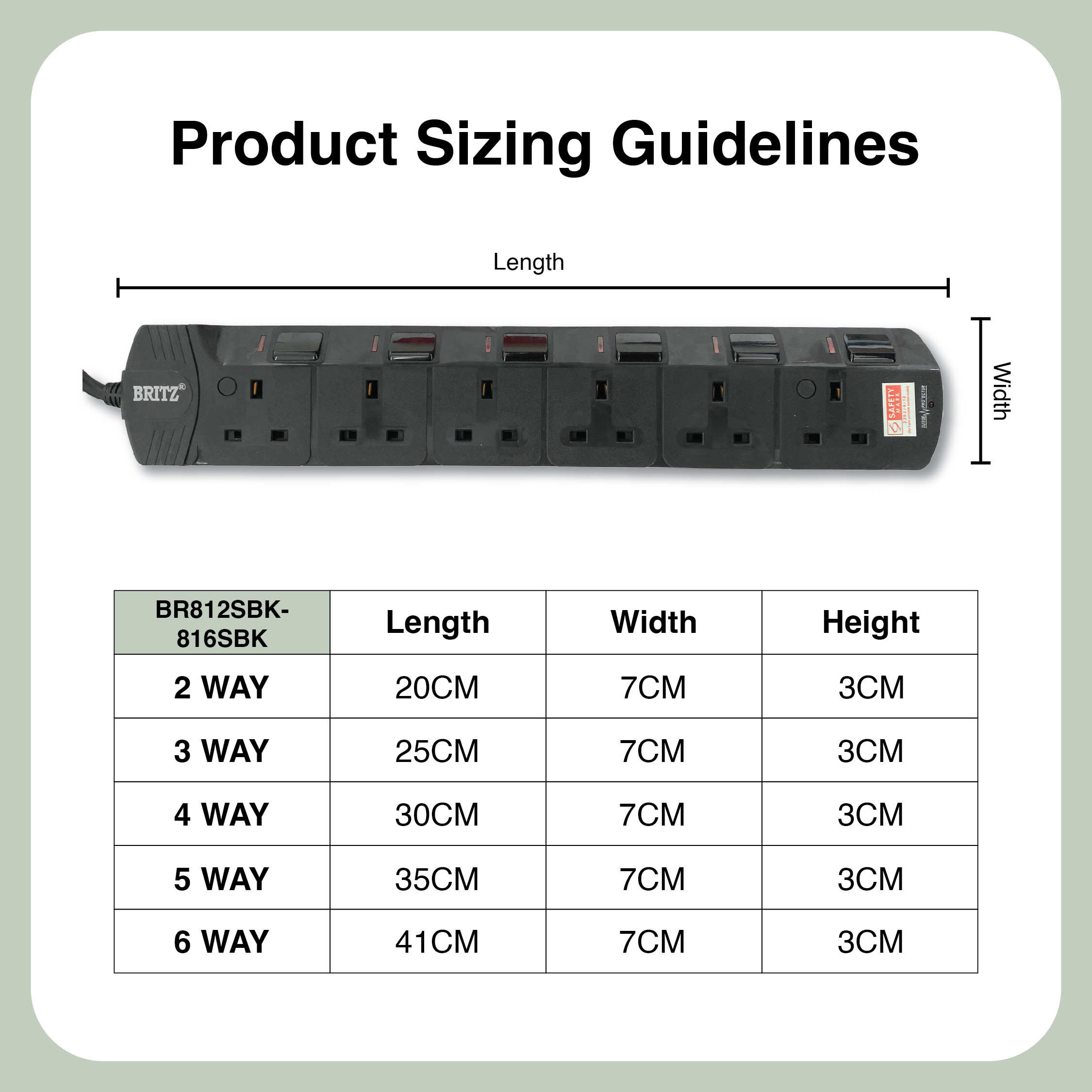 BRITZ 3 Meters Black Extension Socket Cord Plug Bar , Surge Protector ...