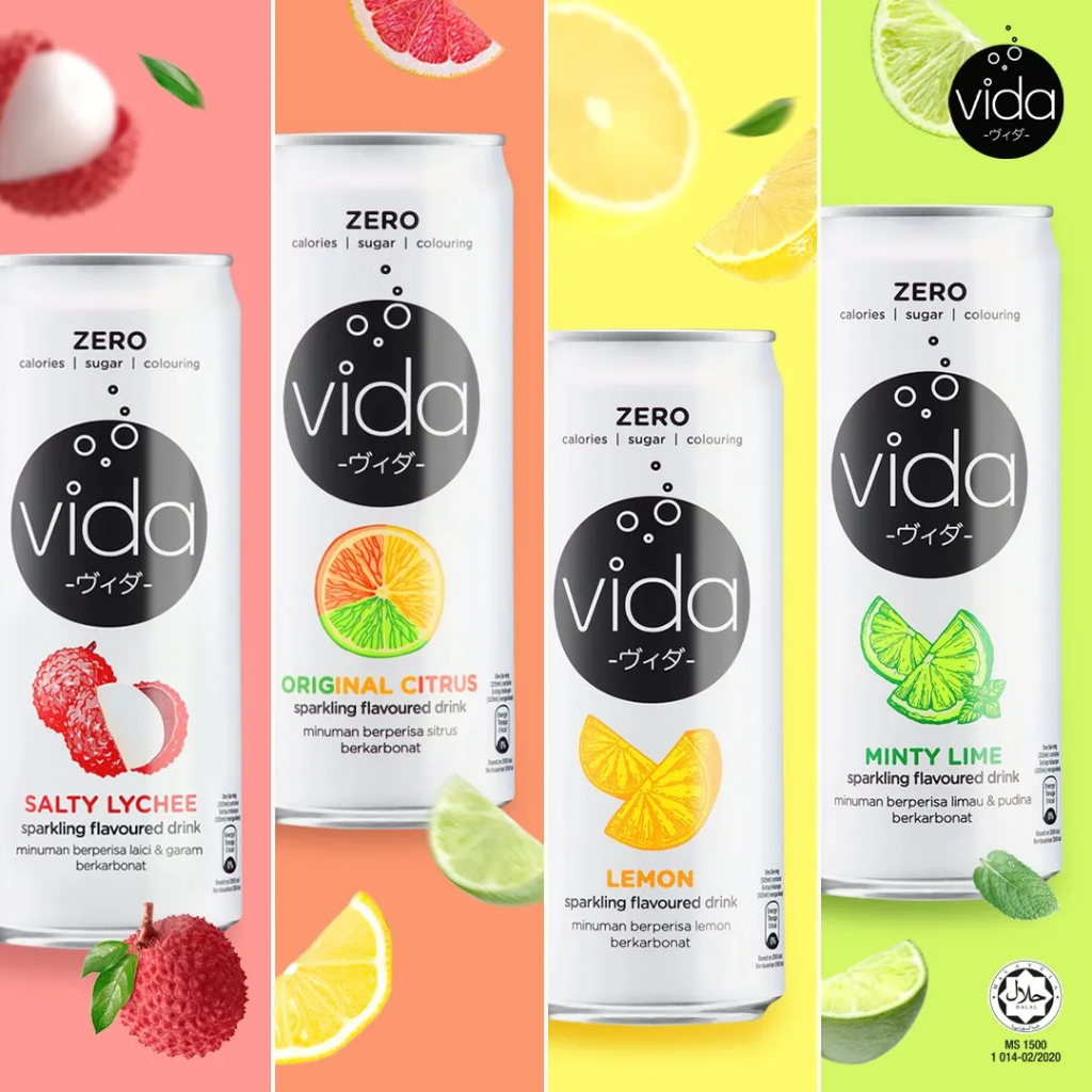 (VIDA Zero Sparkling 325ml x6) Salty Lychee/ Blackcurrant / Lemon ...
