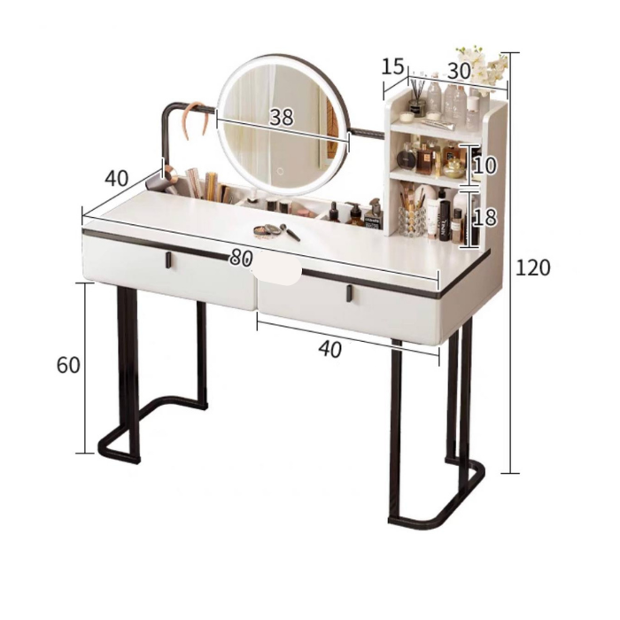 Minimal fairy Vanity Dressing table with LED mirror and storage shelves ...