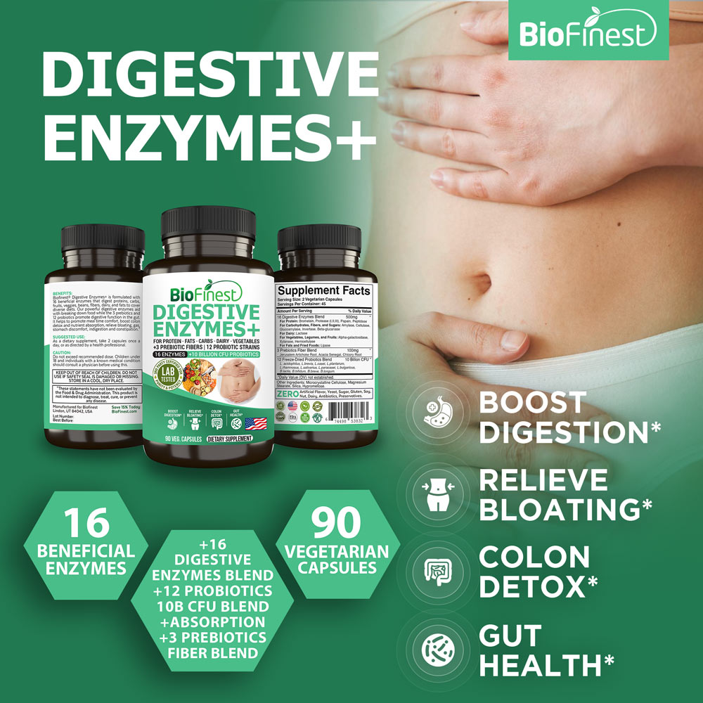 Biofinest Digestive Enzymes Supplement - 3 Prebiotics 12 Probiotics ...