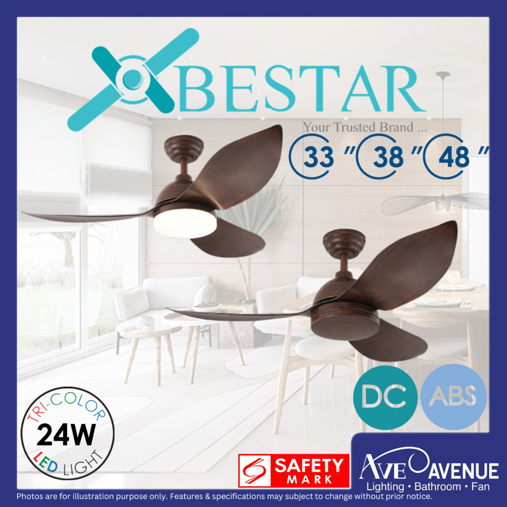 BESTAR RAPTOR DC Motor 3 Blade Ceiling Fan with 3 Tone LED Light Kit ...