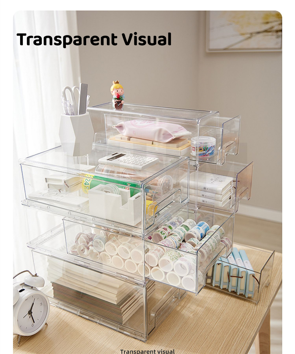 Premium Acrylic Stackable Drawer Organizer Storage Box Clear Stationery ...