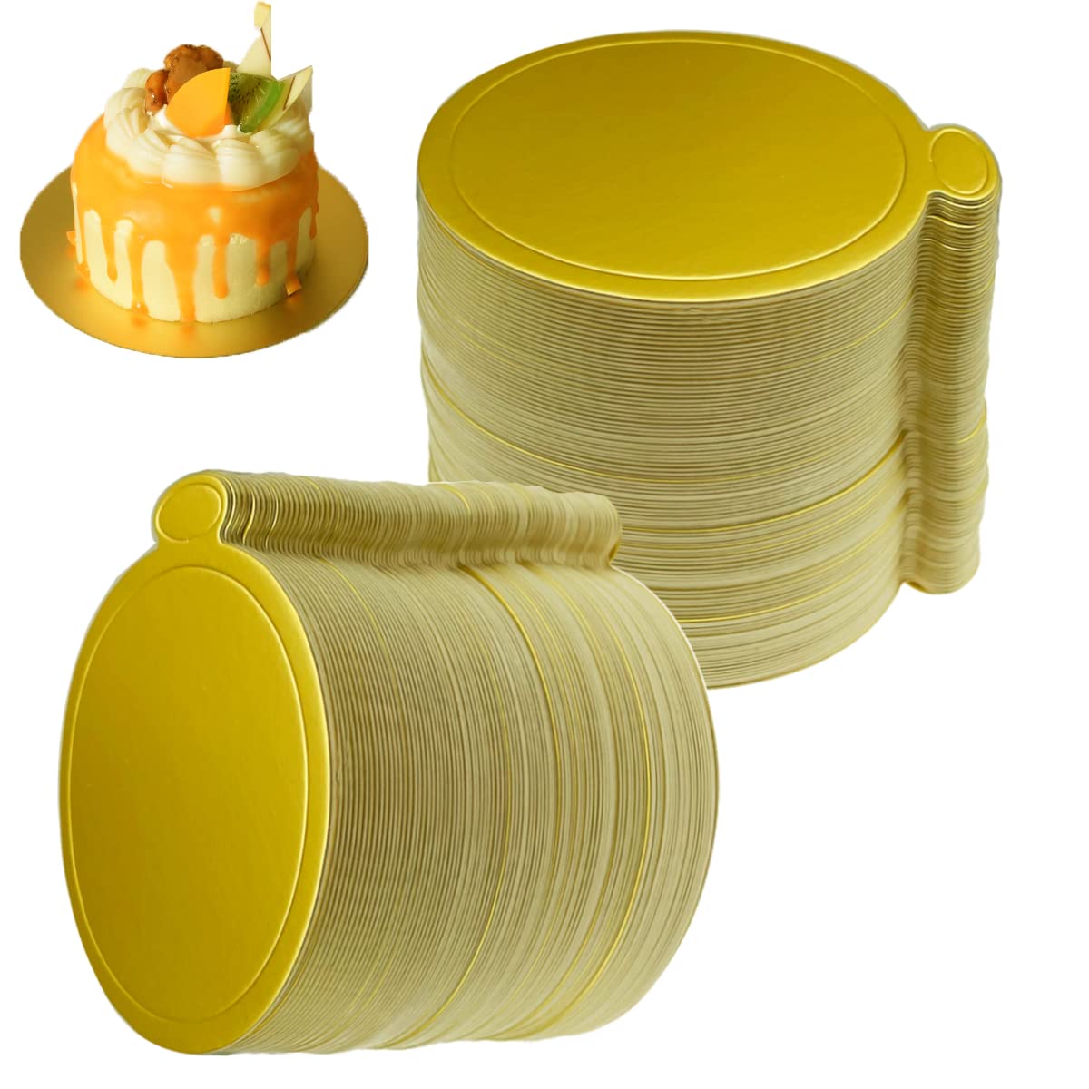 100PCS 9CM Round Mini Cake Boards, Golden Cardboard Cake Base Paper ...