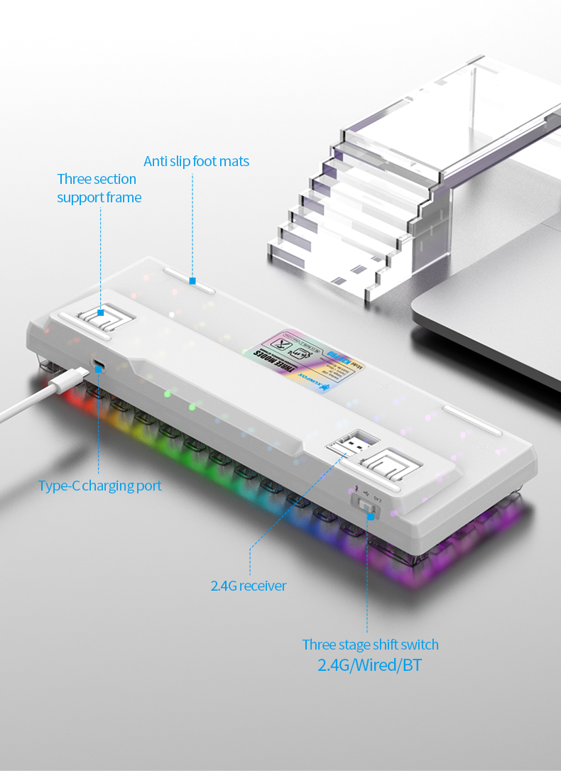 Transparent Wireless Keyboard Bluetooth Mechanical 61 Keys Keyboard for ...