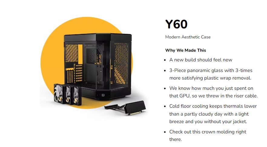 HYTE Y60 Dual Chamber Mid-Tower ATX TG Case, 2 x 120mm /140mm Flow FE12 ...