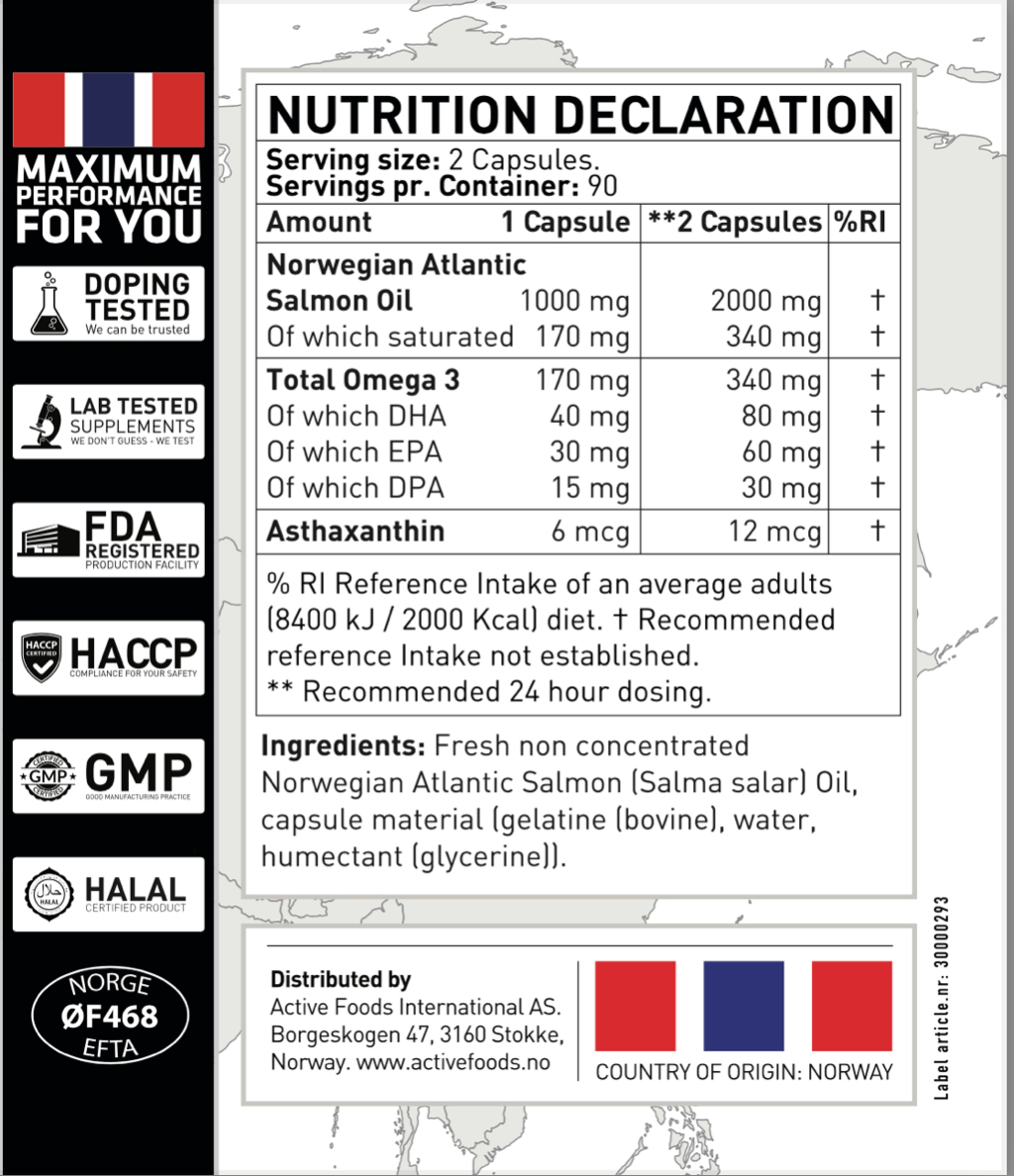 Halal SUPER OMEGA 3 Norwegian Atlantic Salmon Fish Oil with DHA & EPA ...