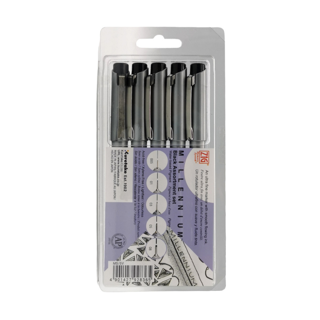 Zig Memory System Millennium Pure Black Fine Writer Assortment 5pcs Pen ...