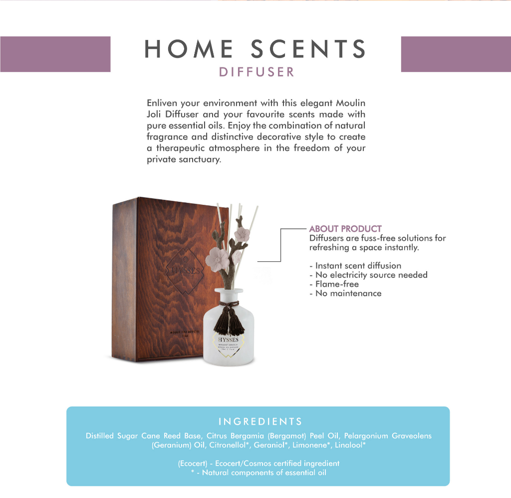 Hysses Bergamot Geranium Moulin Joli Diffuser (White) | Shopee Singapore