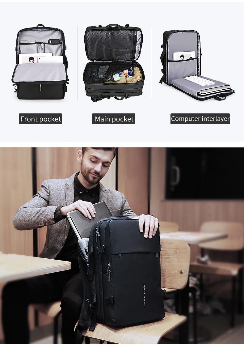MARK RYDEN Expandable Travel Men Backpack with USB port Bag Fits 17 ...